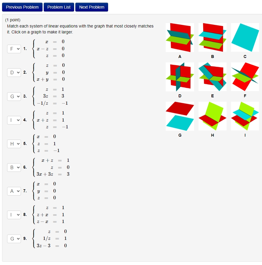 (1 ﻿point)Match each system of linear equations with | Chegg.com