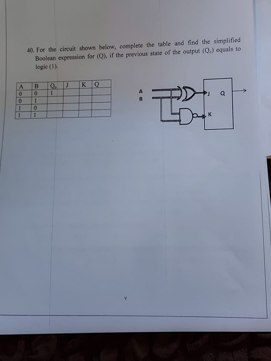 Solved 40. For the circuit shown below, complete the table | Chegg.com