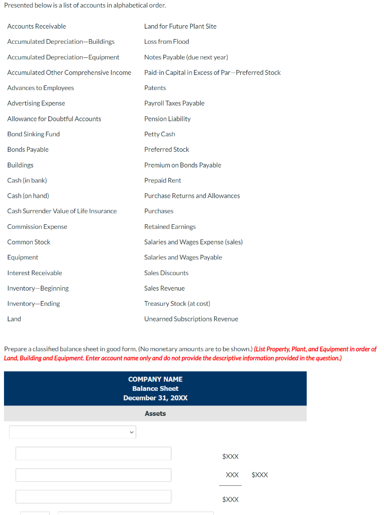 Solved Presented below is a list of accounts in alphabetical | Chegg.com