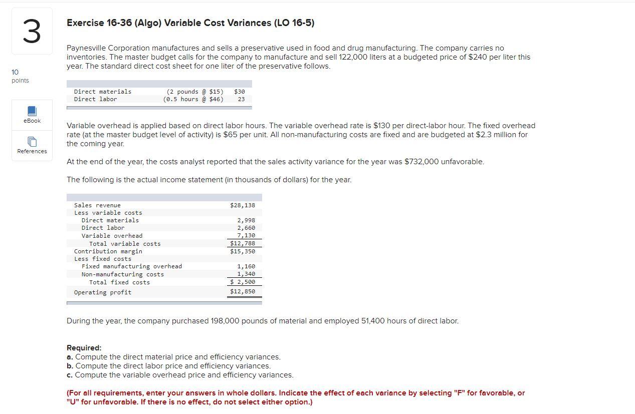 Solved Exercise 16-36 (Algo) Variable Cost Variances (LO | Chegg.com