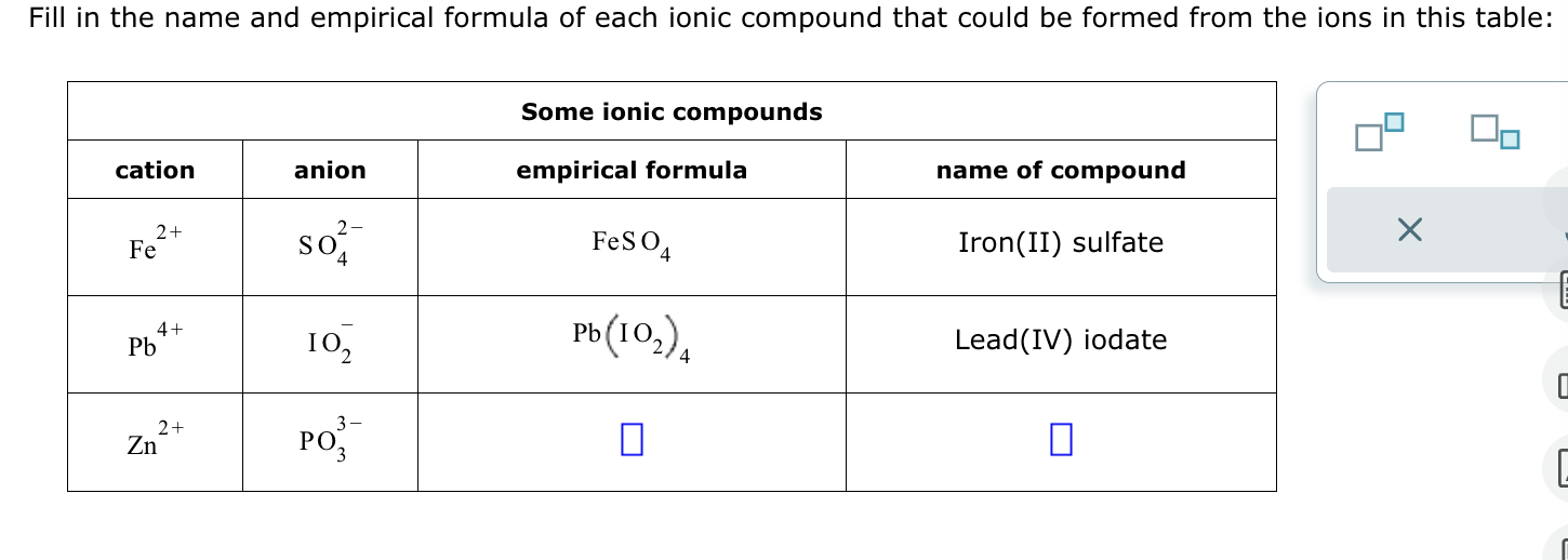 Solved Pb4+ ﻿and IO-2Fill in the name and empirical formula | Chegg.com