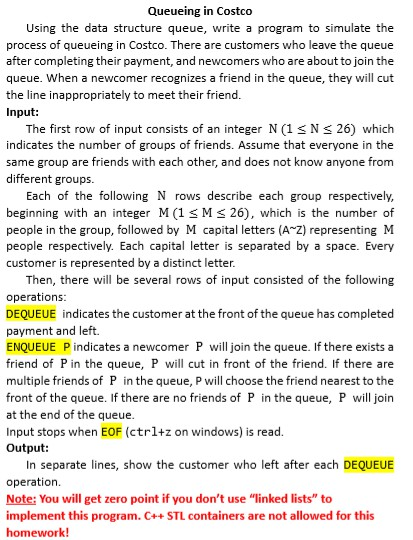Solved Queueing in Costco Using the data structure queue, | Chegg.com