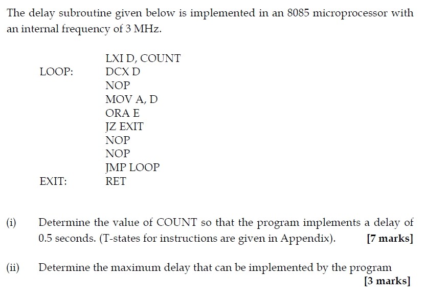 Solved The delay subroutine given below is implemented in an | Chegg.com