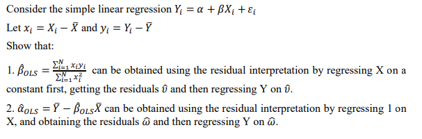 Consider the simple linear regression Y = a + BXi +Ei | Chegg.com