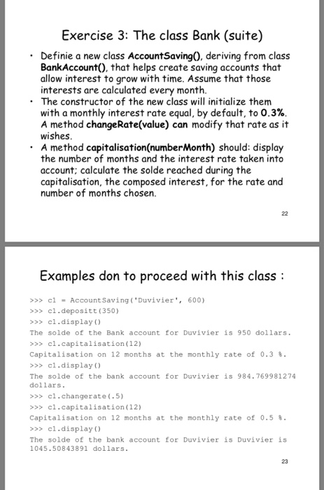 Solved Exercise 3: The class Bank (suite) Definie a new | Chegg.com