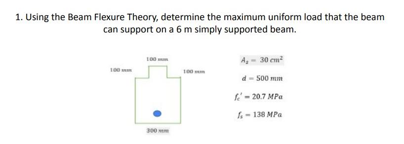 Solved 1. Using the Beam Flexure Theory, determine the | Chegg.com