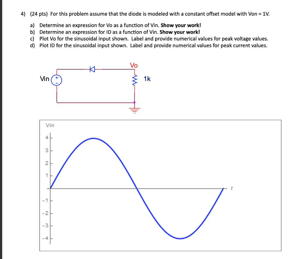 Solved 4) (24 pts) For this problem assume that the diode is | Chegg.com