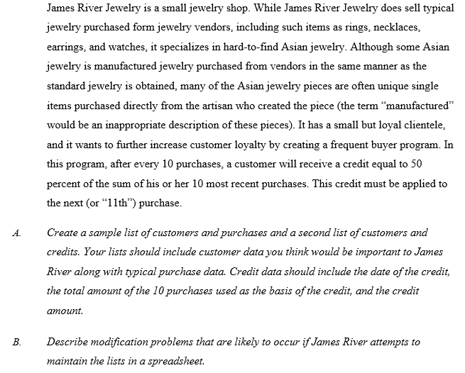 Solved James River Jewelry is a small jewelry shop. While | Chegg.com