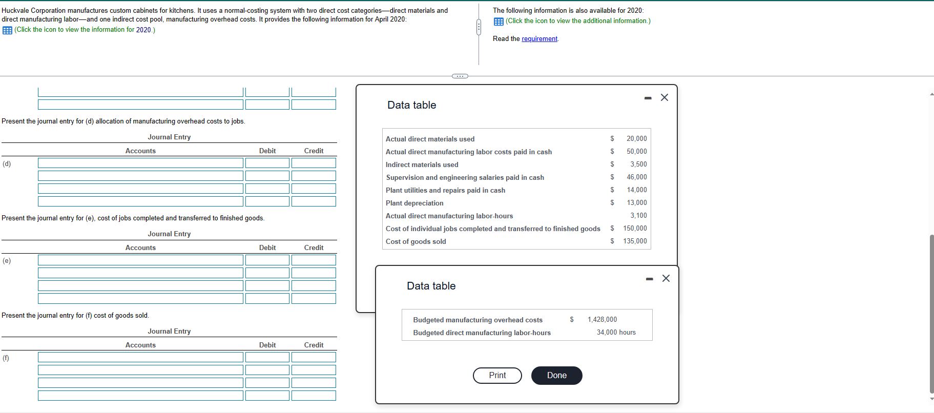 Solved Huckvale Corporation manufactures custom cabinets for | Chegg.com