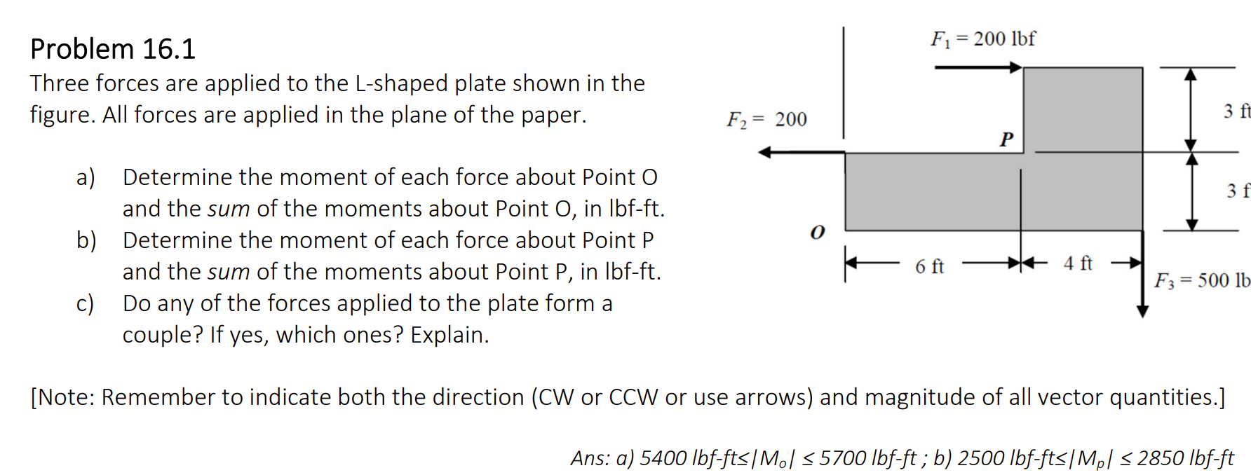 Solved Problem 16.1 Three forces are applied to the L-shaped | Chegg.com