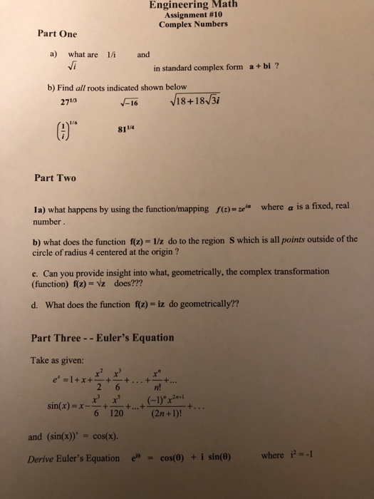Solved Engineering Math Assignment #10 Complex Numbers Part | Chegg.com