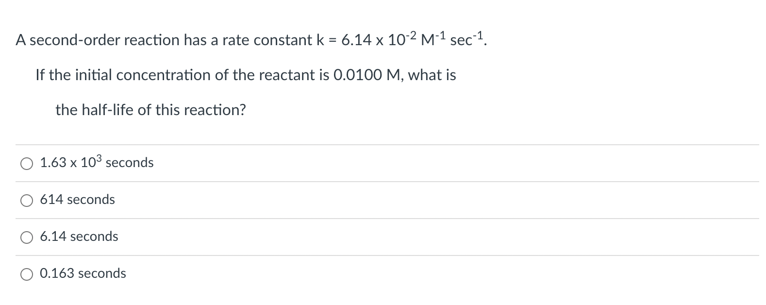 Solved A second-order reaction has a rate constant | Chegg.com
