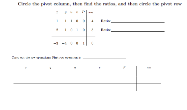 Solved Circle the pivot column, then find the ratios, and | Chegg.com