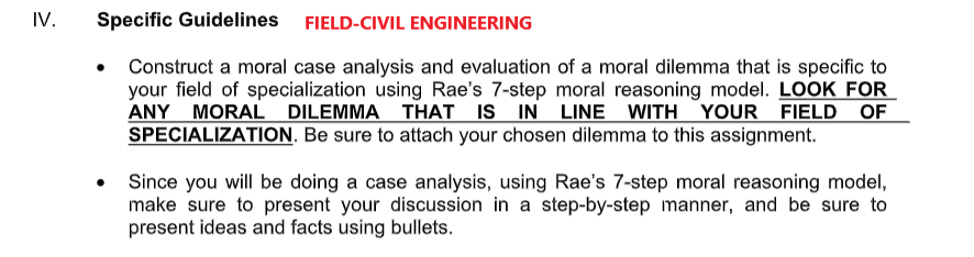 IV. Specific Guidelines FIELD-CIVIL ENGINEERING | Chegg.com