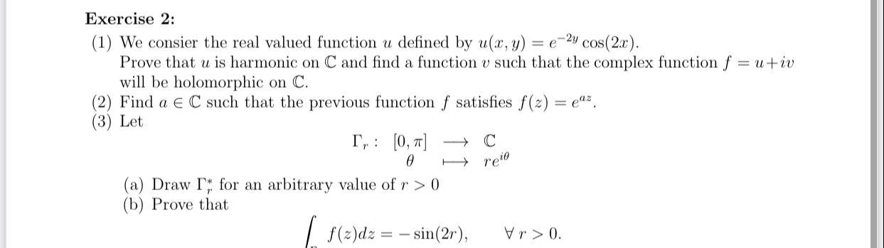 Solved Exercise 2: (1) We consier the real valued function u | Chegg.com