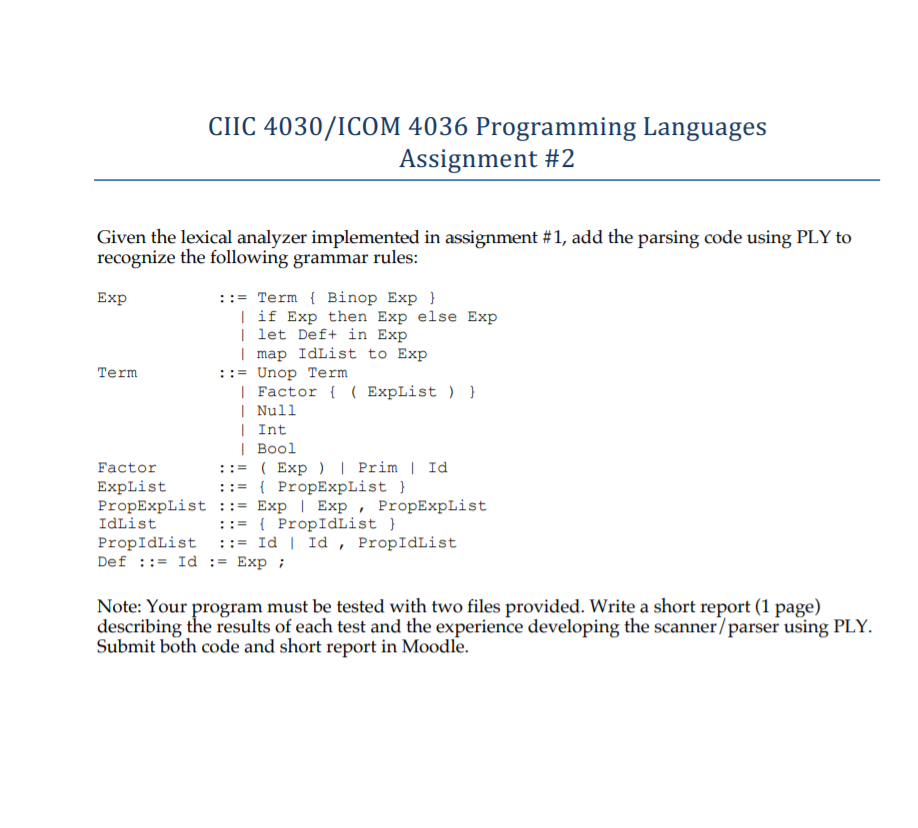 Note Is Using Ply From Python Not Java Or Any 