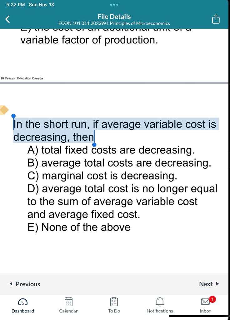 Solved variable factor of production. In the short run, if | Chegg.com