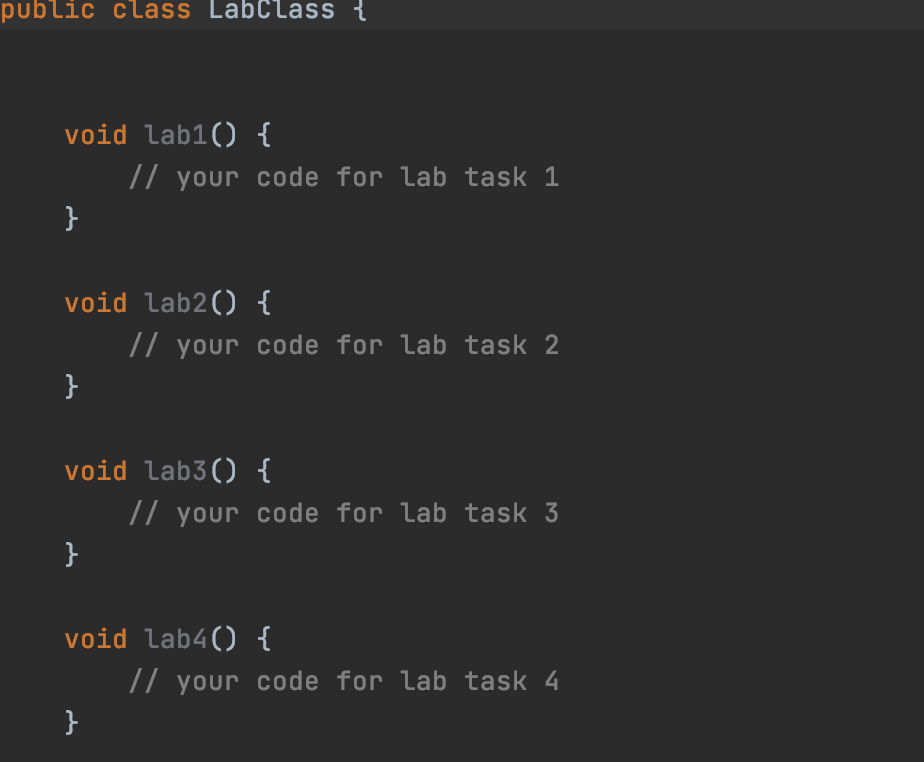 Solved public class LabClass { void lab1() { // your code | Chegg.com