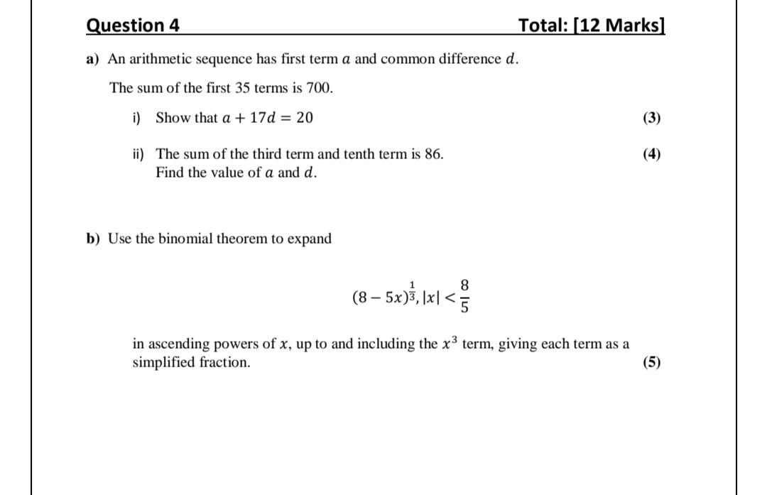 Solved Question 4 Total: (12 Marks] a) An arithmetic | Chegg.com