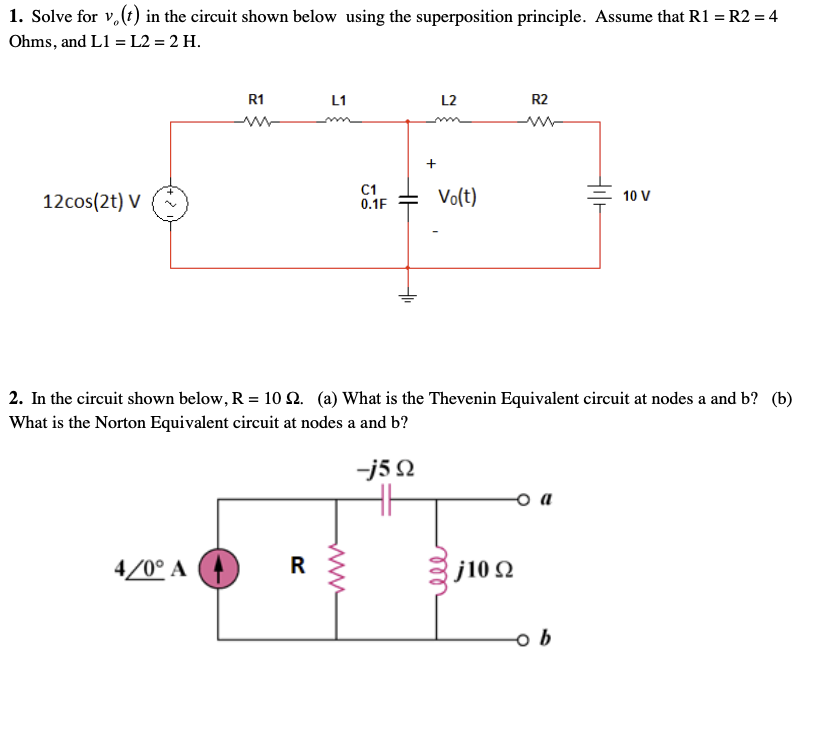 Solved 1. Solve for vo(t) in the circuit shown below using | Chegg.com