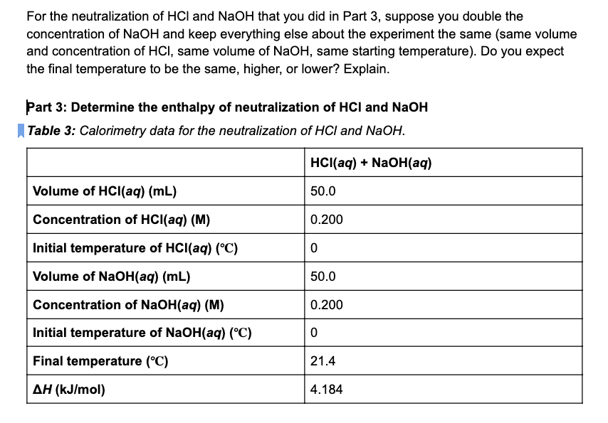 Solved For the neutralization of HCl and NaOH that you did | Chegg.com