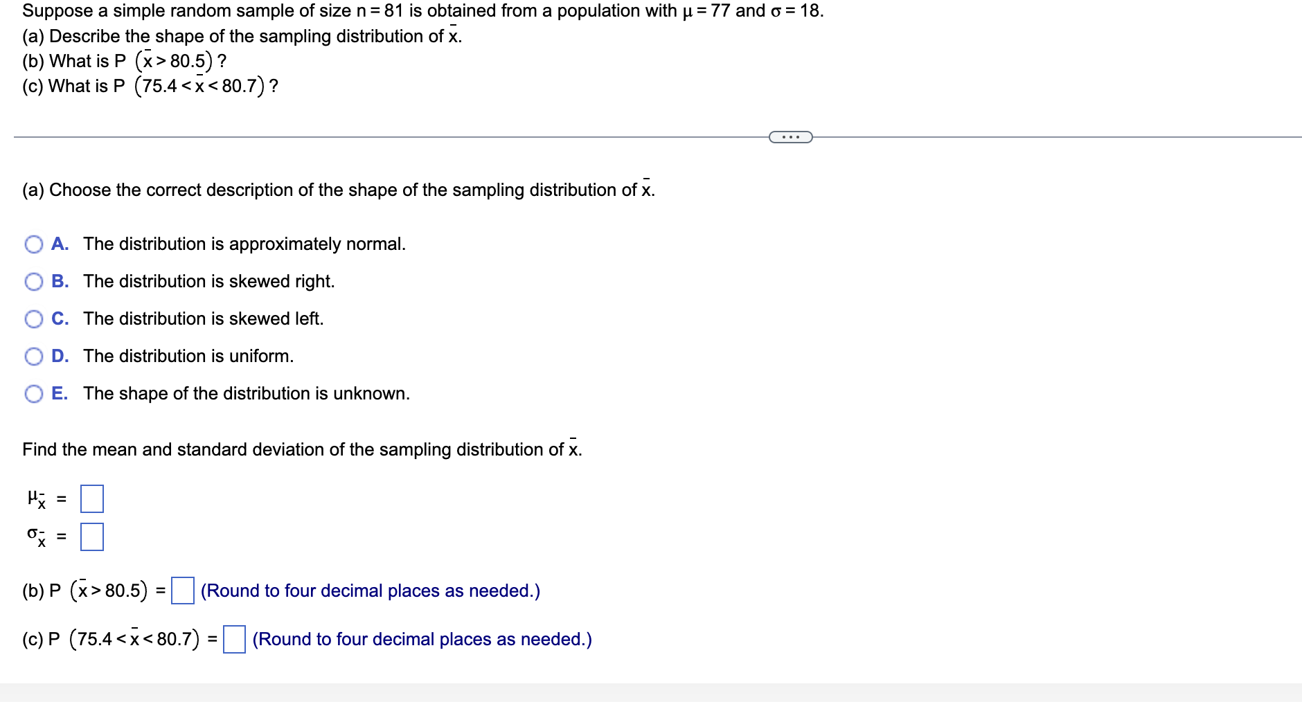 Solved Suppose a simple random sample of size n=81 is | Chegg.com