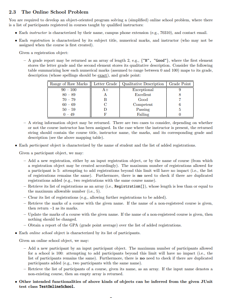 2.3 The Online School Problem You are required to | Chegg.com