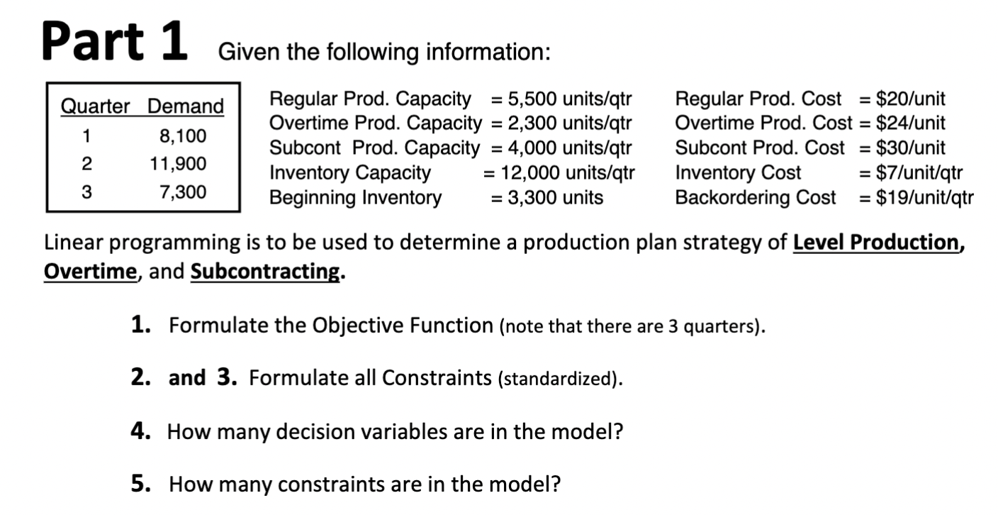Solved Part 1 Given the following information: Regular Prod. | Chegg.com