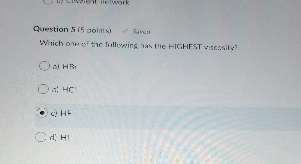 Solved U u covalent-network Question 5 (5 points) Saved | Chegg.com Solved U u covalent-network Question 5 (5 points) Saved | Chegg.com