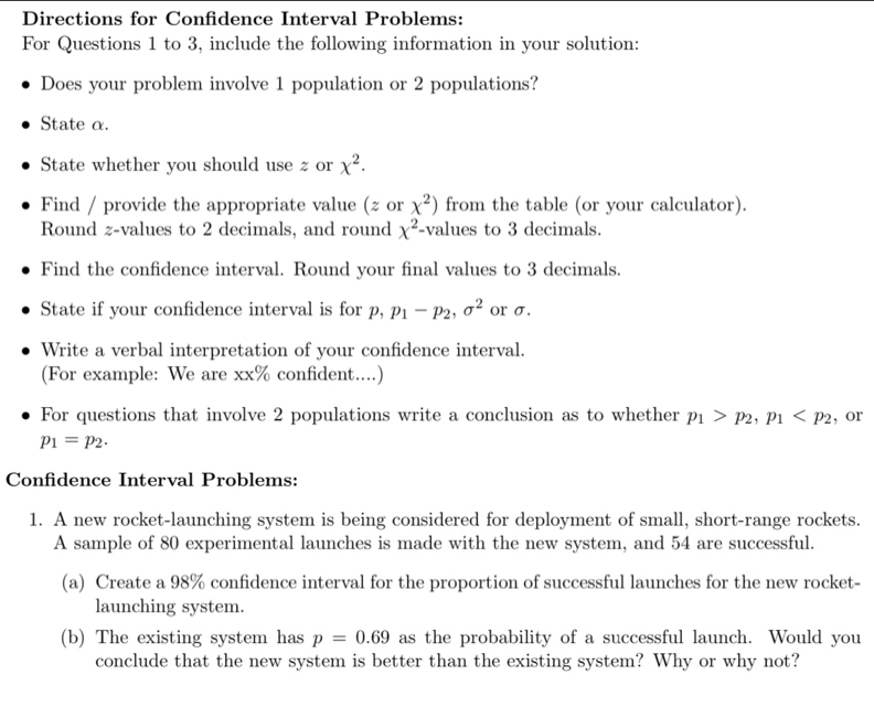 Solved Directions for Confidence Interval Problems: For | Chegg.com