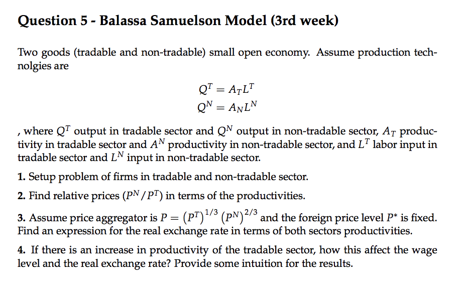 Question 5 - Balassa Samuelson Model (3rd week) Two | Chegg.com