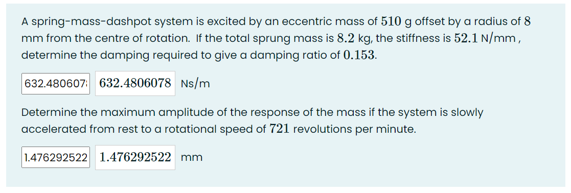 Solved A spring-mass-dashpot system is excited by an | Chegg.com