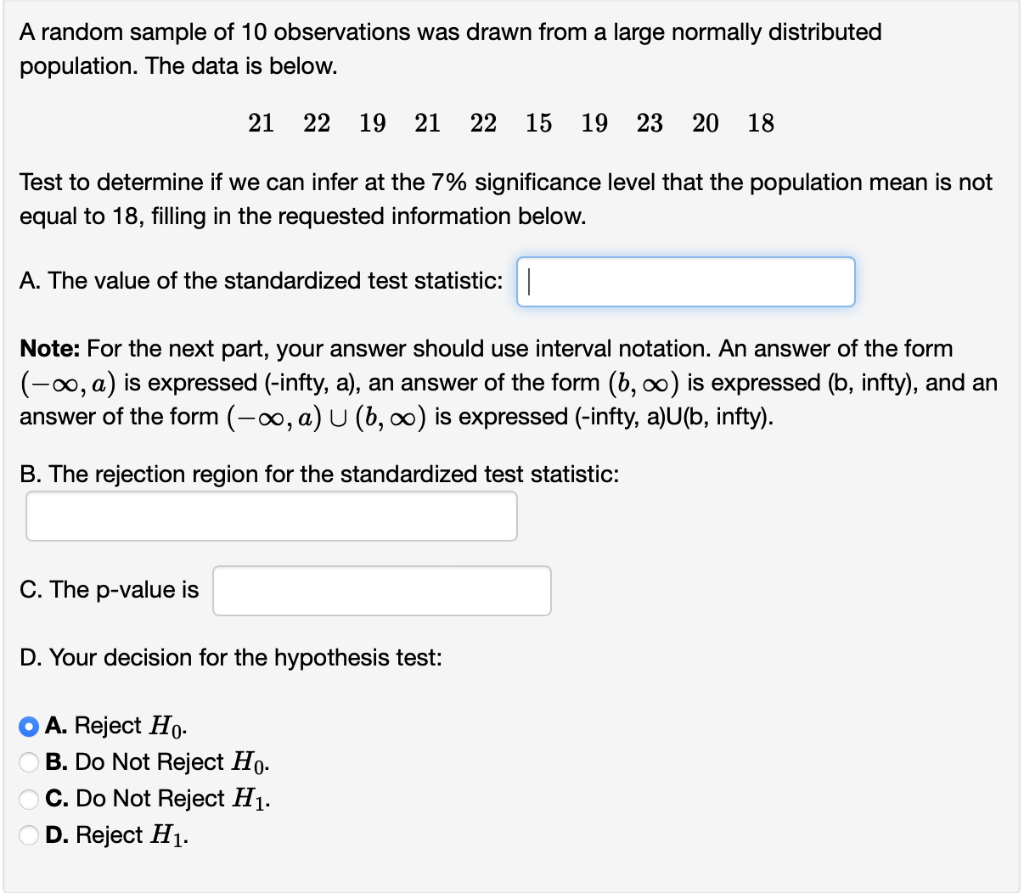 Solved A random sample of 10 observations was drawn from a | Chegg.com