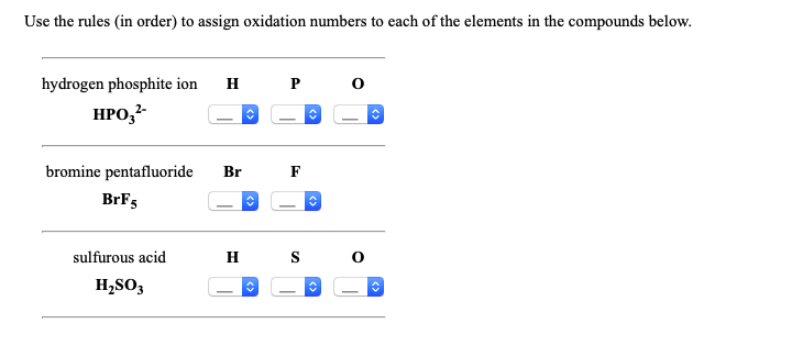 Solved Use the rules (in order) to assign oxidation numbers | Chegg.com