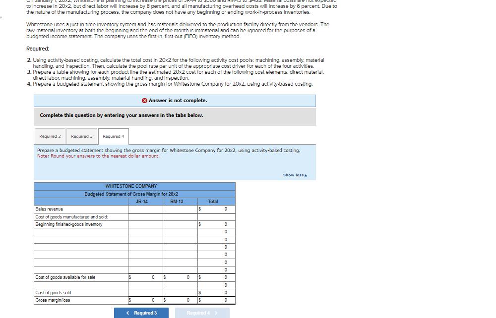 Whitestone Company produces two subassemblies, JR-14 | Chegg.com