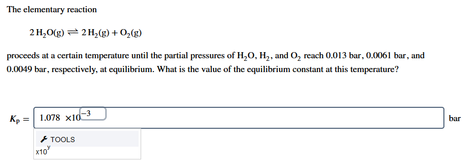 Solved The elementary reaction 2 H2O(g) + 2H2(g) + O2(g) | Chegg.com