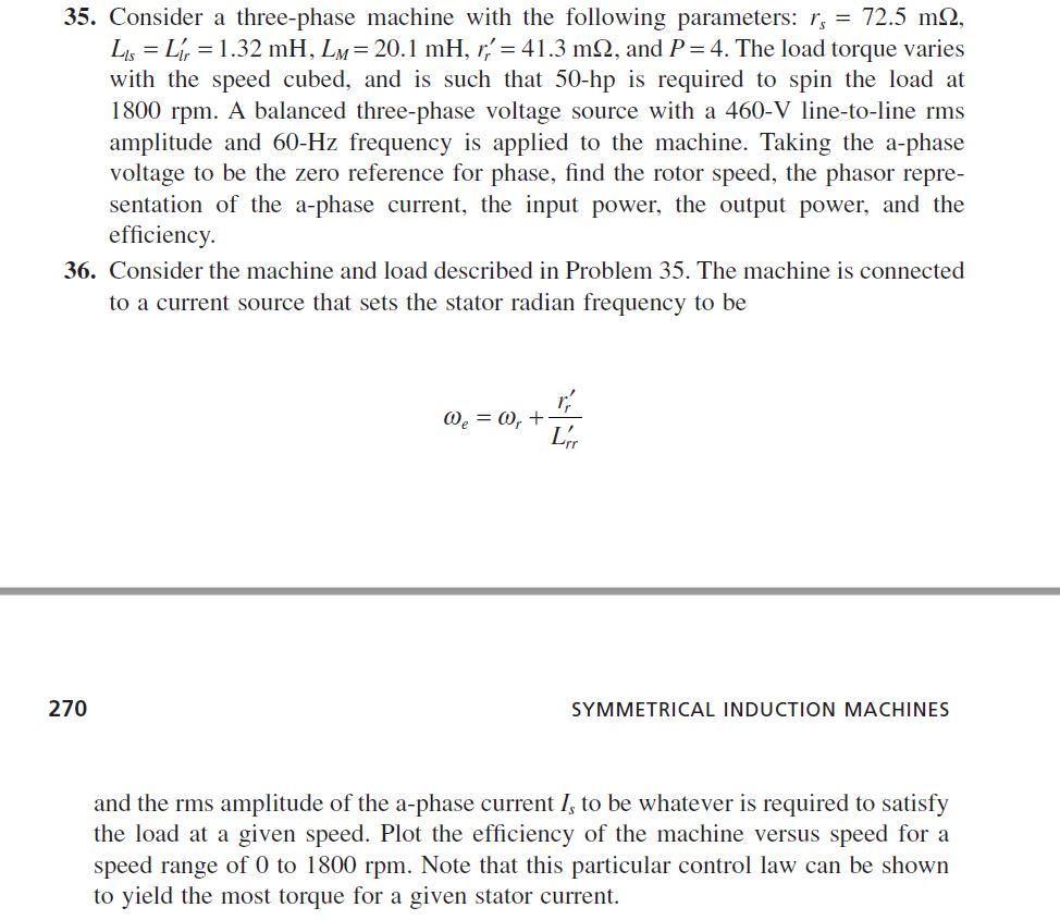 35. Consider a three-phase machine with the following | Chegg.com