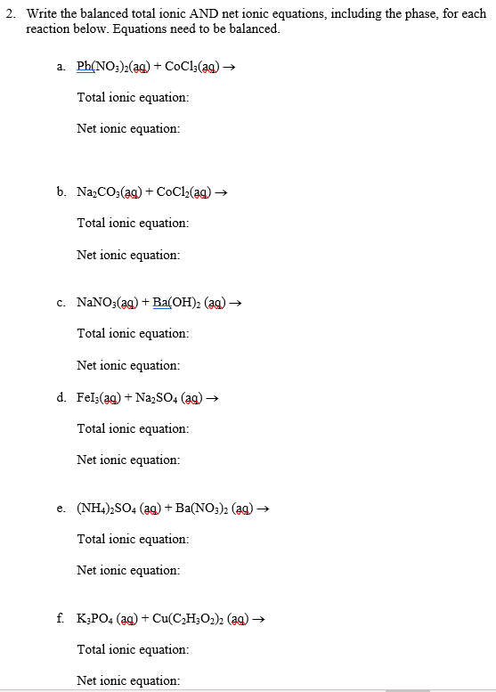 Solved 2. Write the balanced total ionic AND net ionic | Chegg.com