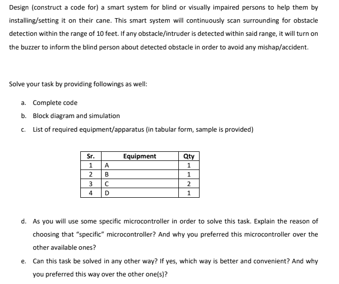 Design (construct a code for) a smart system for | Chegg.com