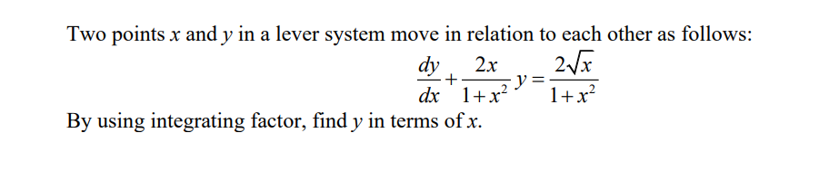 Solved Two points x and y in a lever system move in relation | Chegg.com