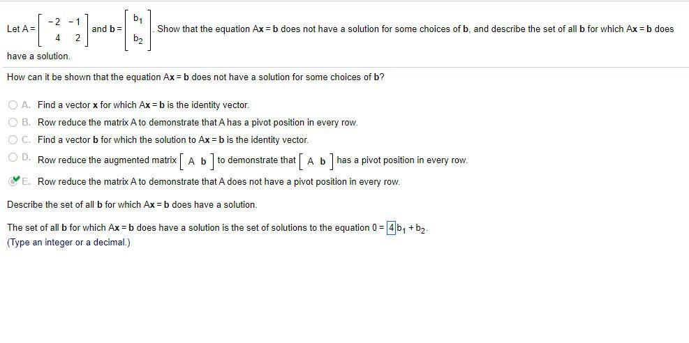 Solved b1 Let A= -2 -1 4 2 and b= Show that the equation Ax | Chegg.com