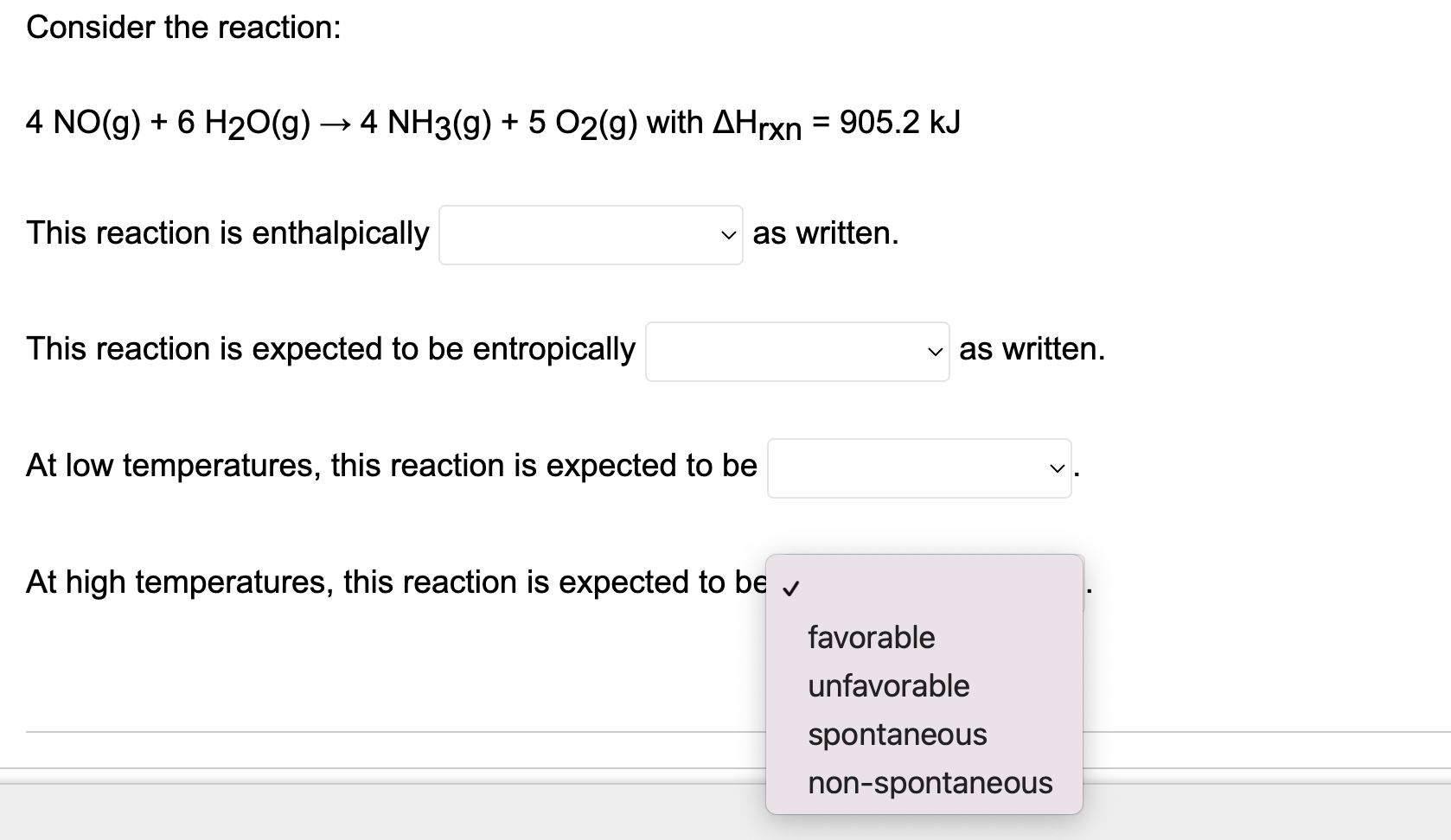 Solved Consider the reaction: 4NO(g)+6H2O(g)→4NH3( g)+5O2( | Chegg.com