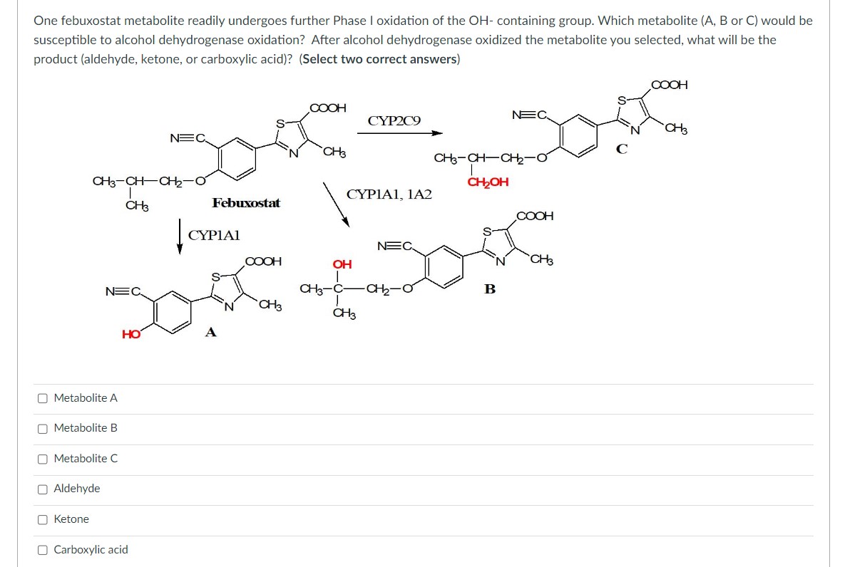 Solved One febuxostat metabolite readily undergoes further | Chegg.com