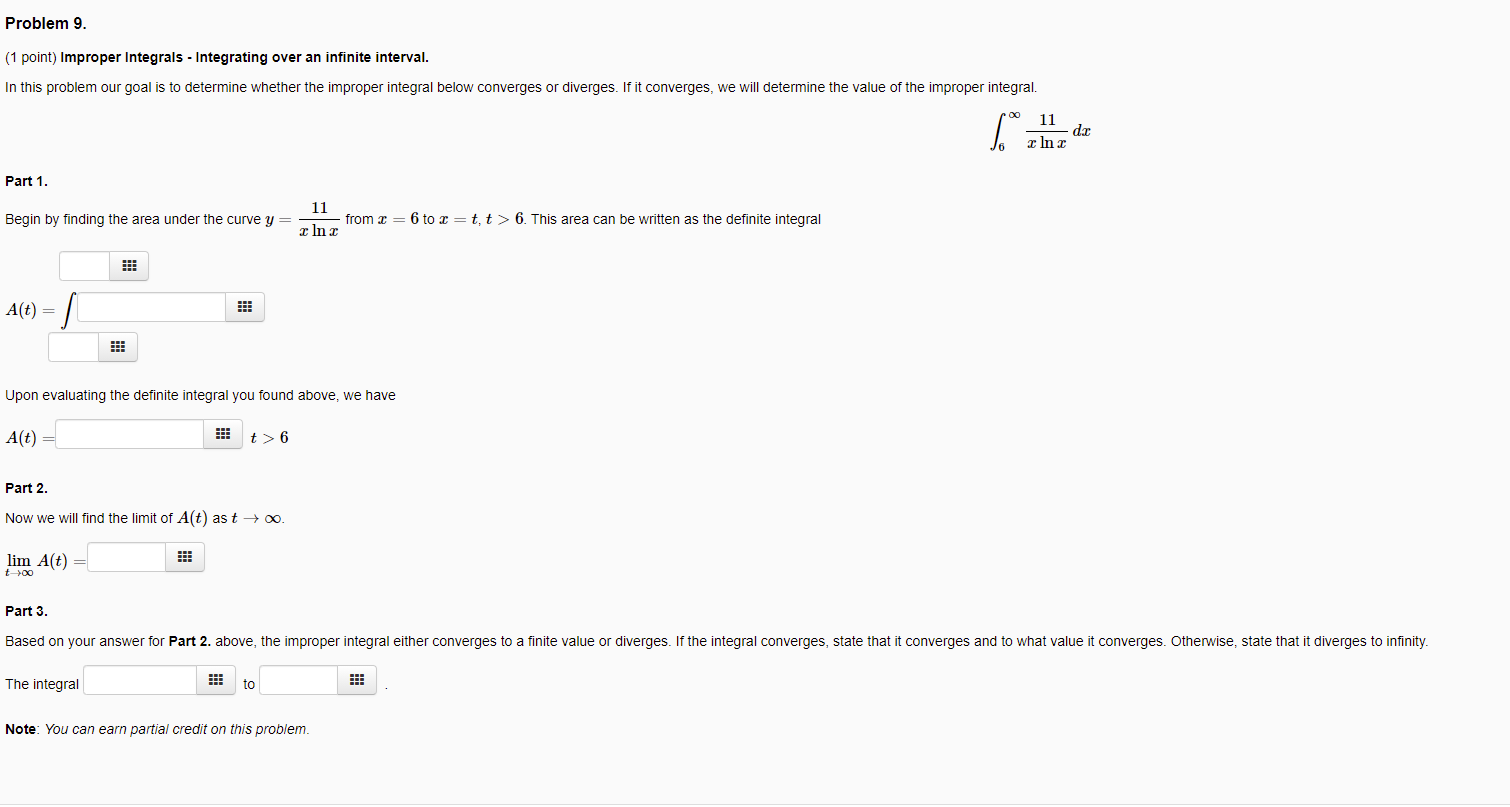 Solved Problem 9. (1 point) Improper Integrals - Integrating | Chegg.com