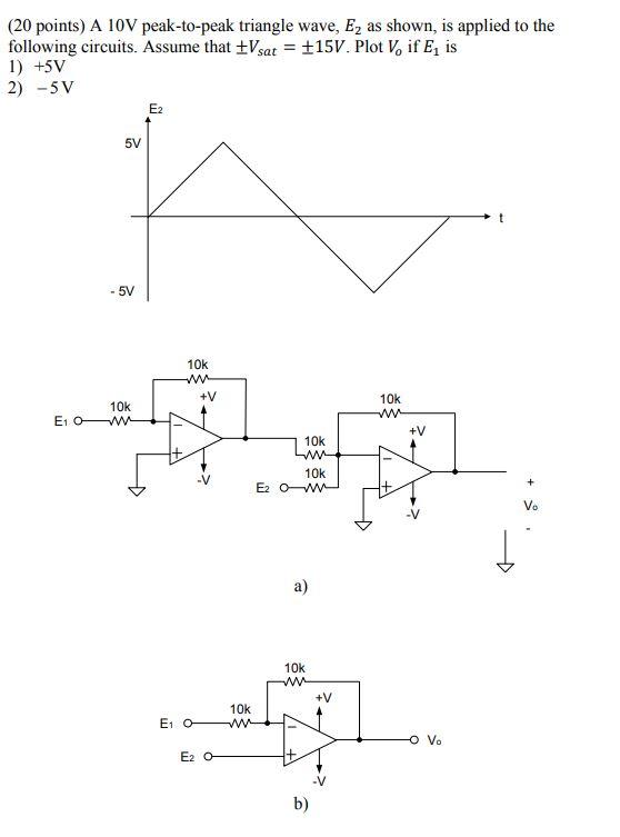 Solved (20 points) A 10 V peak-to-peak triangle wave, E2 as | Chegg.com