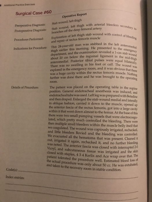 Solved Additional Practice Exercises Surgical Case #60 | Chegg.com