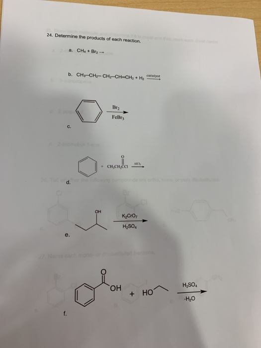 Solved 24. Determine the products of each reaction. a. CH4 + | Chegg.com