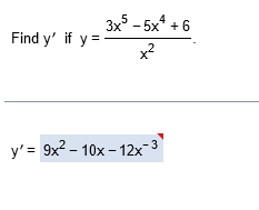 Solved Find y′ if y=x23x5−5x4+6 y′=9x2−10x−12x−3 | Chegg.com