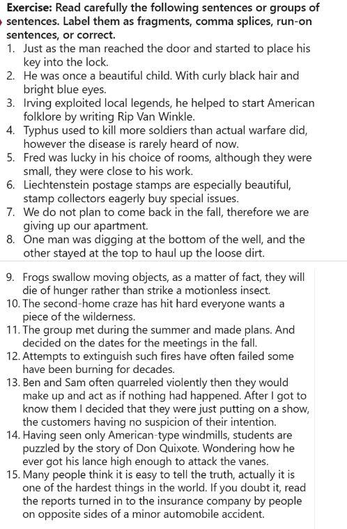 Exercise: Read carefully the following sentences or | Chegg.com