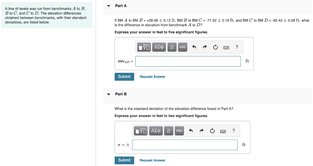 Solved A line of levels was run from benchmarks A to B, B to | Chegg.com